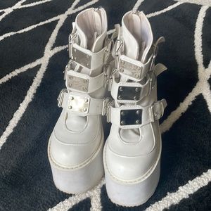 Demonia | Shoes | Rare White Demonia Stacks Platform Boots | Poshmark